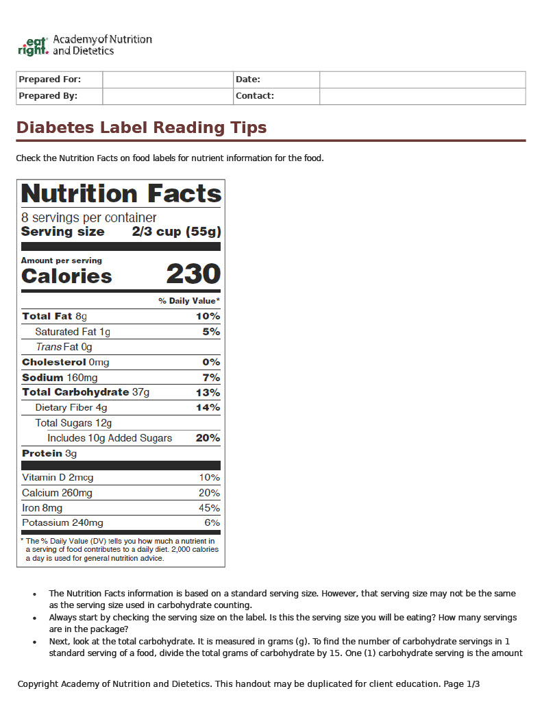 Diabetes Label Reading Tips