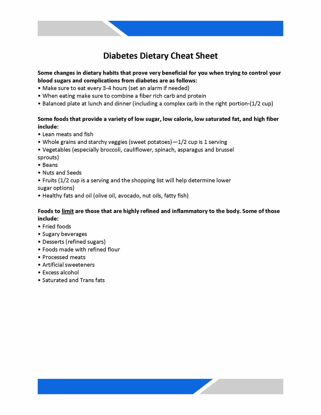 Diabetes Dietary Cheat Sheet