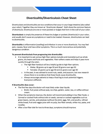 Diverticulitis and Diverticulosis Cheat Sheet